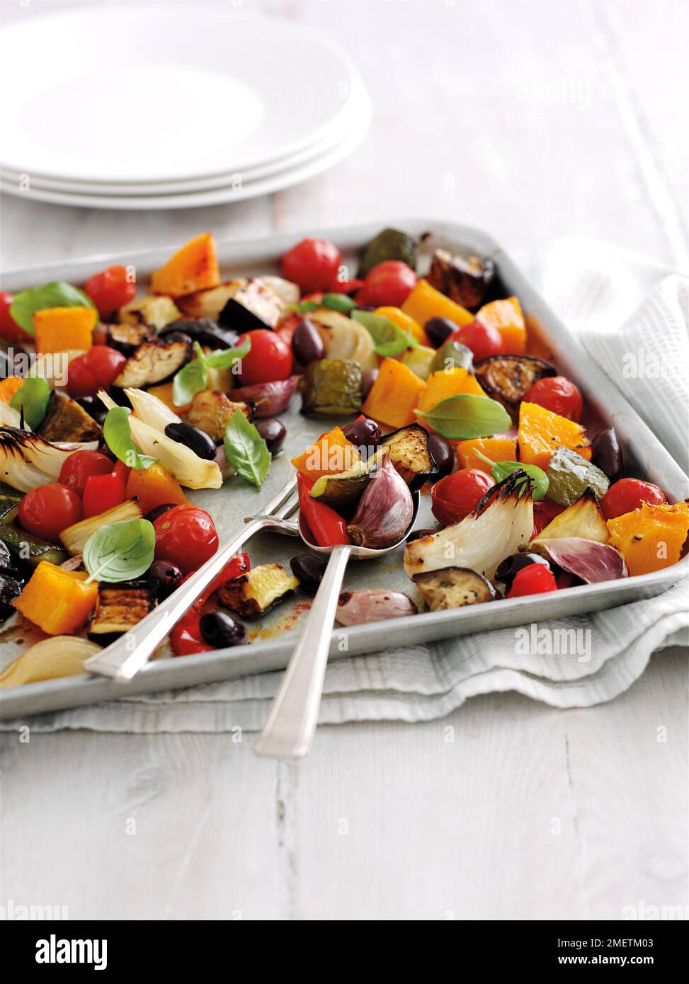 Roasted Mediterranean vegetables (courgettes, aubergines, onions, red ...