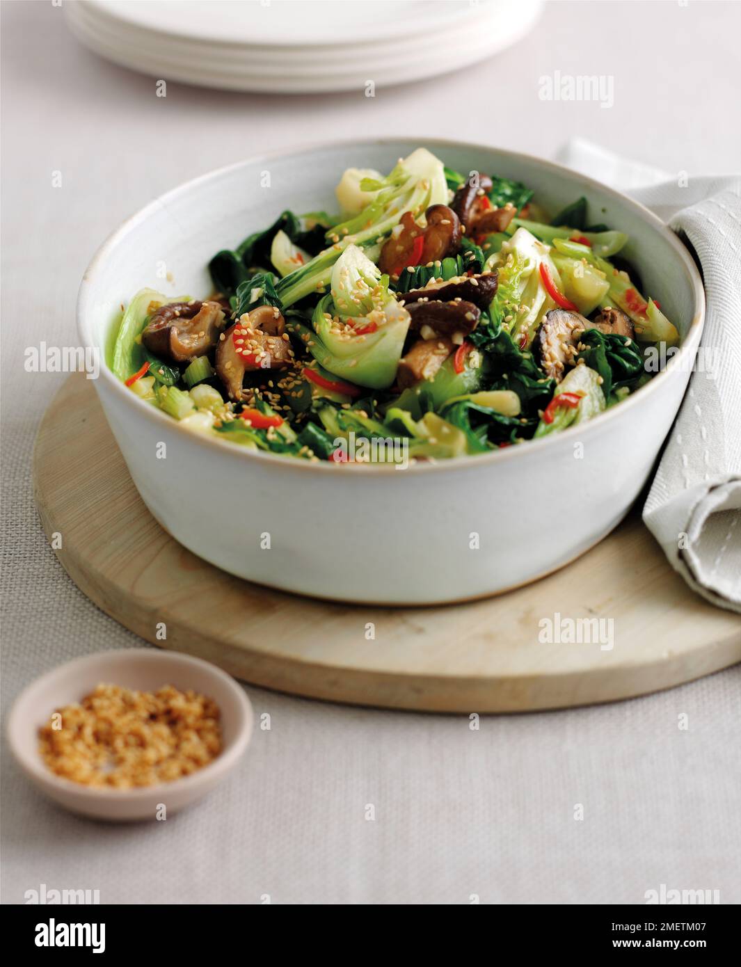 Pak choi, spring onion and shiitake stir-fry with chillies and toasted ...