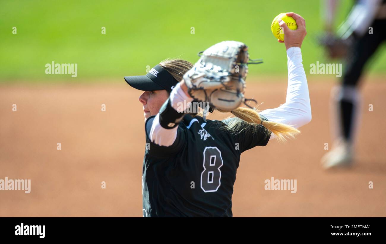 Utah St. starting pitcher Jessica Stewart (8) pitches during an NCAA ...