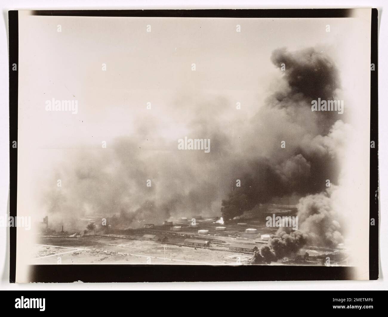Aerial view of the Texas City fire during WWII, capturing the intense ...