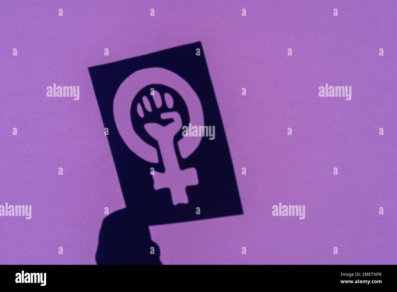 Shadow of the symbol of the fight for feminism on a purple background ...