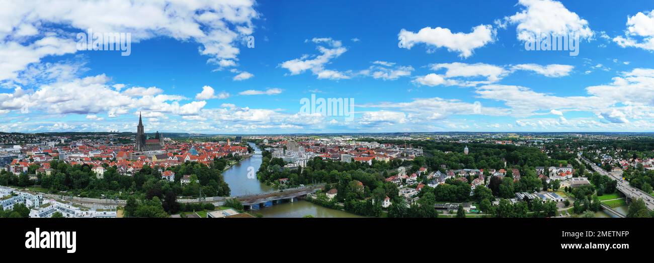 Aerial view of Ulm on the Danube with a view of Ulm Cathedral. Ulm ...