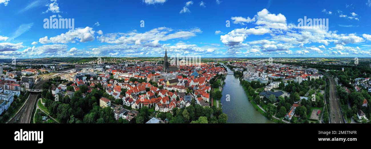 Aerial view of Ulm on the Danube with a view of Ulm Cathedral. Ulm ...