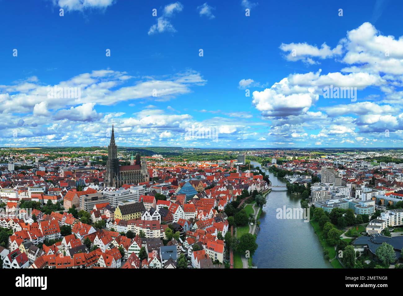 Aerial view of Ulm on the Danube with a view of Ulm Cathedral. Ulm ...