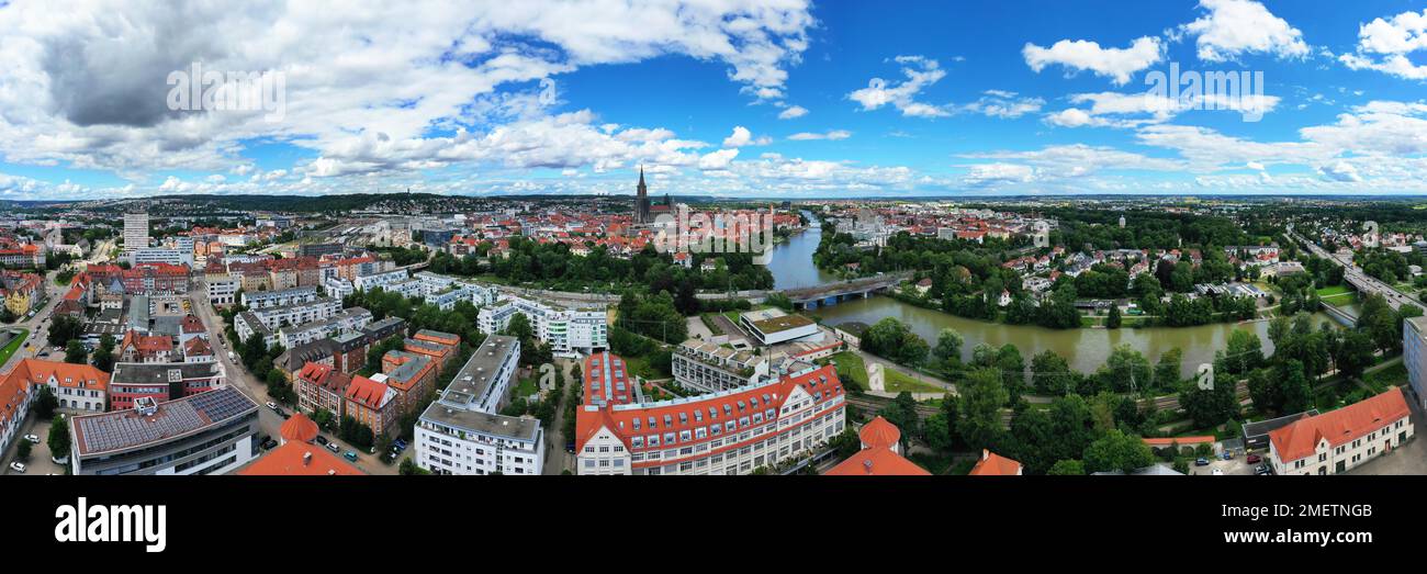 Aerial view of Ulm on the Danube with a view of Ulm Cathedral. Ulm ...