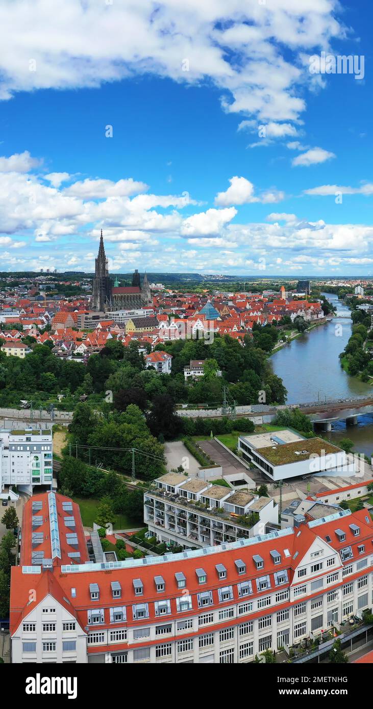 Aerial view of Ulm on the Danube with a view of Ulm Cathedral. Ulm ...