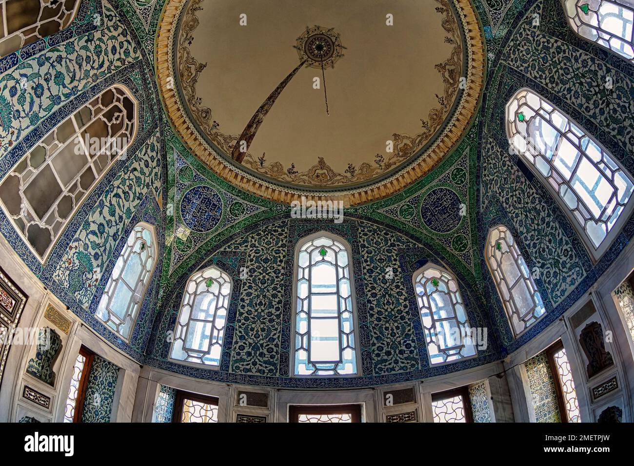 Dome and ornate windows, mosaics in the private chamber of Sultan Ahmed ...