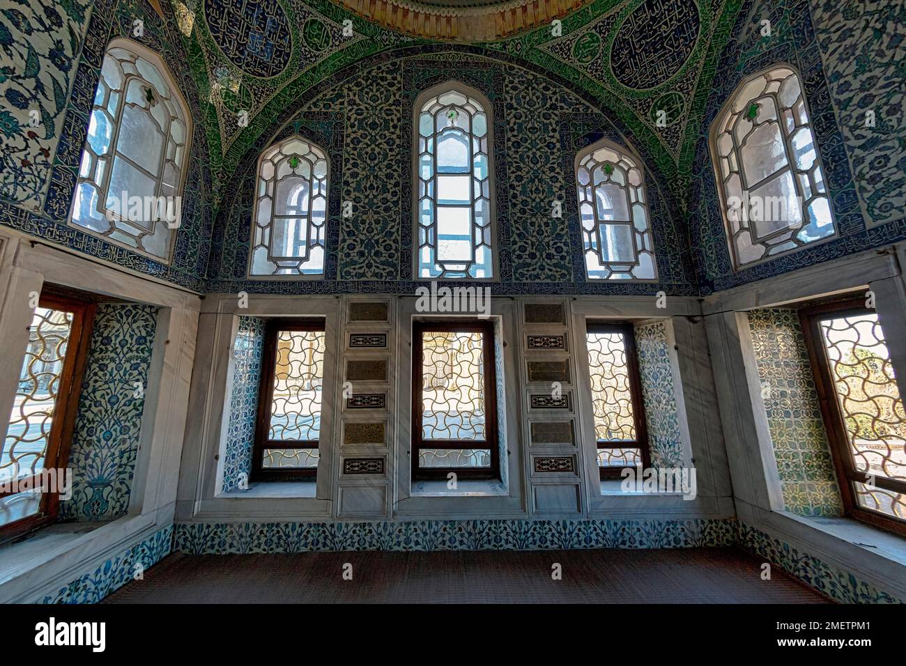 Ornate windows and mosaics in the private chamber of Sultan Ahmed I ...