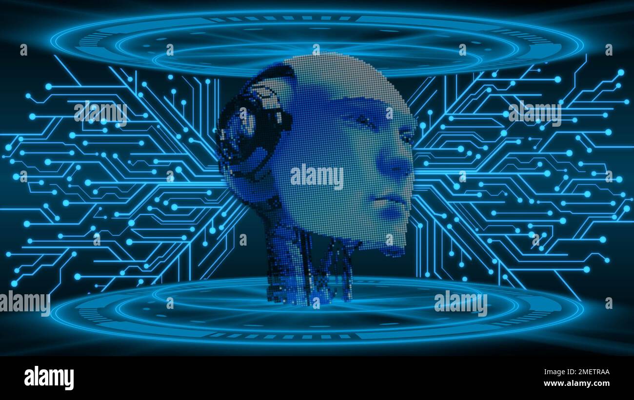 Ai Or Artificial Intelligence Abstract 3d Robotic Head Is Floating In Virtual Cyberspace