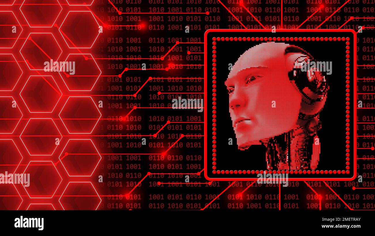 AI or artificial intelligence with abstract 3D robotic head ...