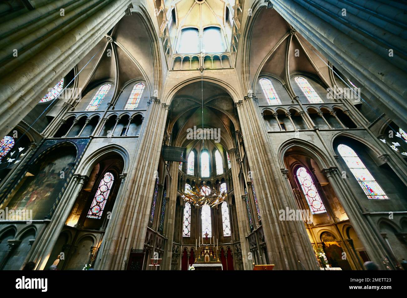 mighty Interior of the gothic church Notre Dame de Dijon, Dijon, built ...