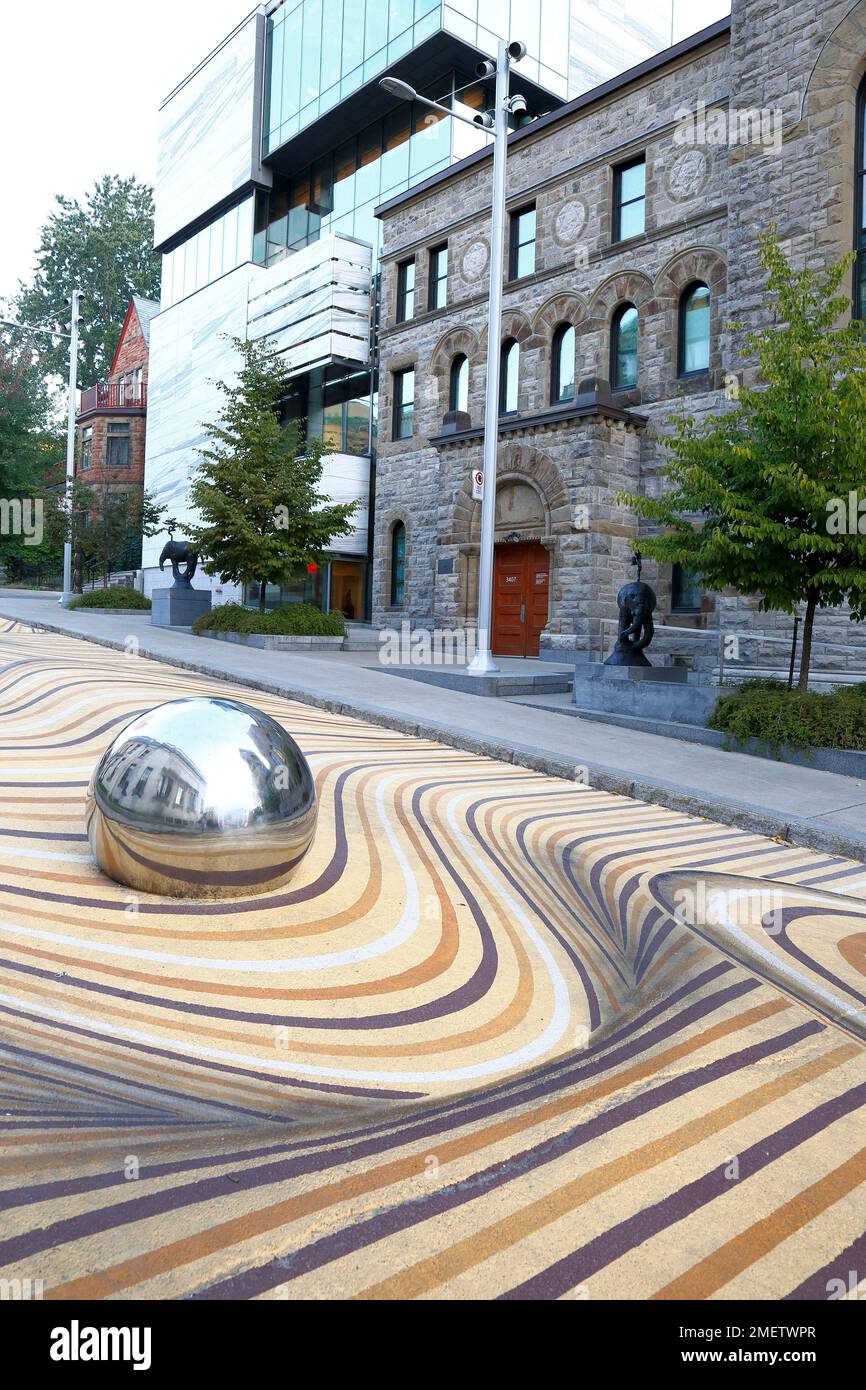 Painted street with a chrome ball at the Museum of Fine Arts, Montreal ...