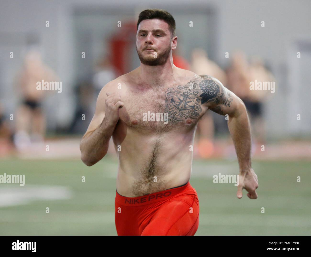Ohio State tight end Luke Farrell runs the 40 yard dash during an NFL ...