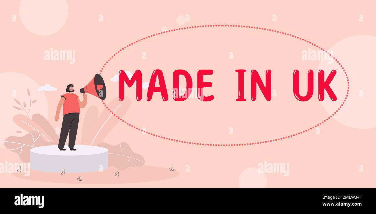 Sign displaying Made In Uk. Word Written on Something manufactured in ...