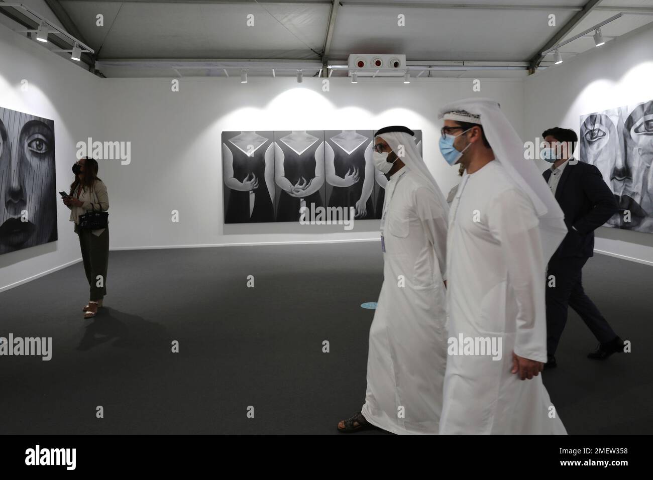 People visit Ayyam gallery of the 14th edition of Art Dubai at Dubai ...
