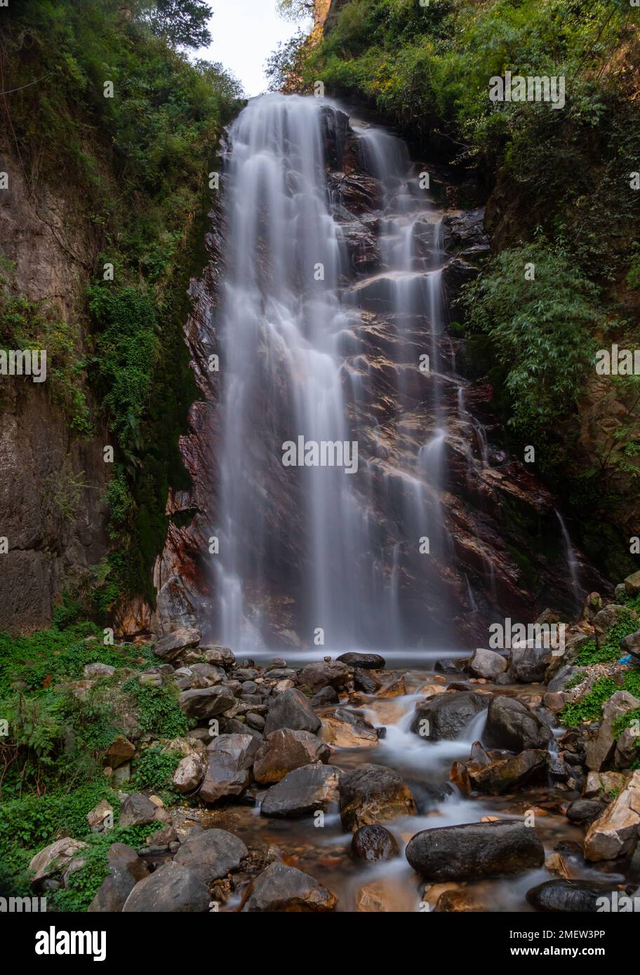 Himachal, India - April 7th, 2022 : Waterfall in mountains of himalayas ...