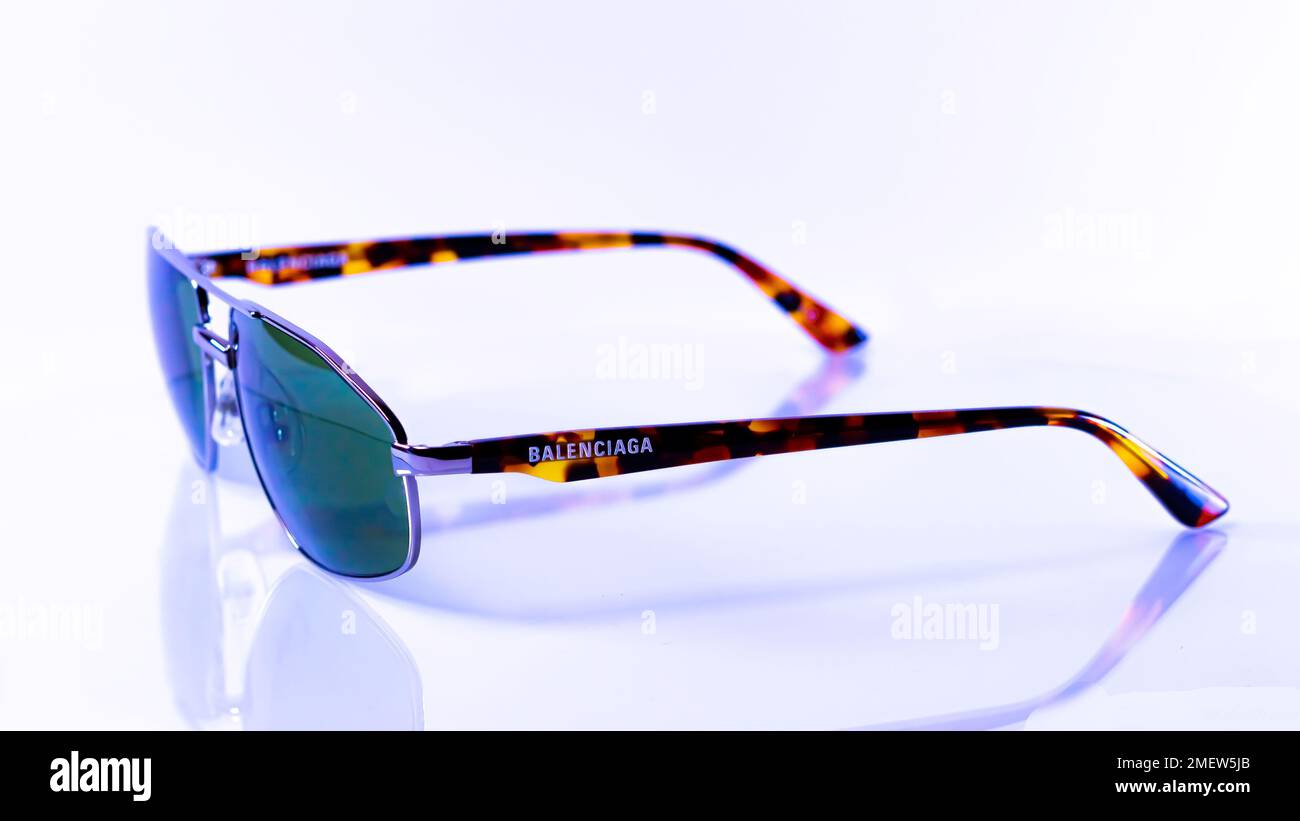 A closeup of Balenciaga men's luxury sunglasses vintage look Stock ...