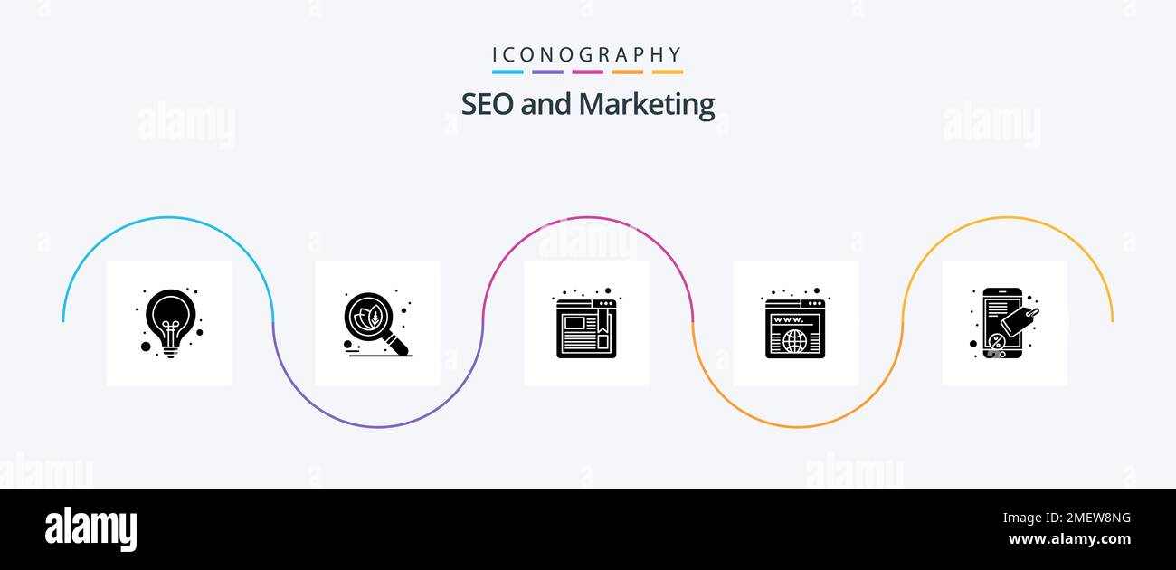 Seo Glyph 5 Icon Pack Including seo tag. connect. bookmark. worldwide ...