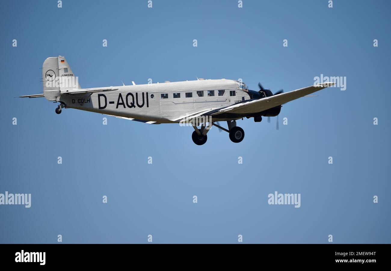 Propeller plane Ju 52 flies over Hesse, Germany Stock Photo - Alamy