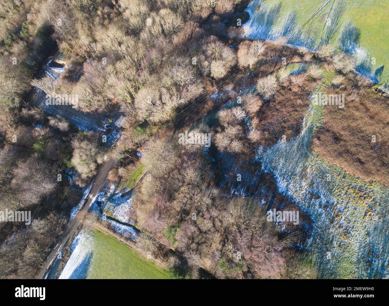 An aerial view of the former Ty Llwyd Quarry (right of frame) near to ...