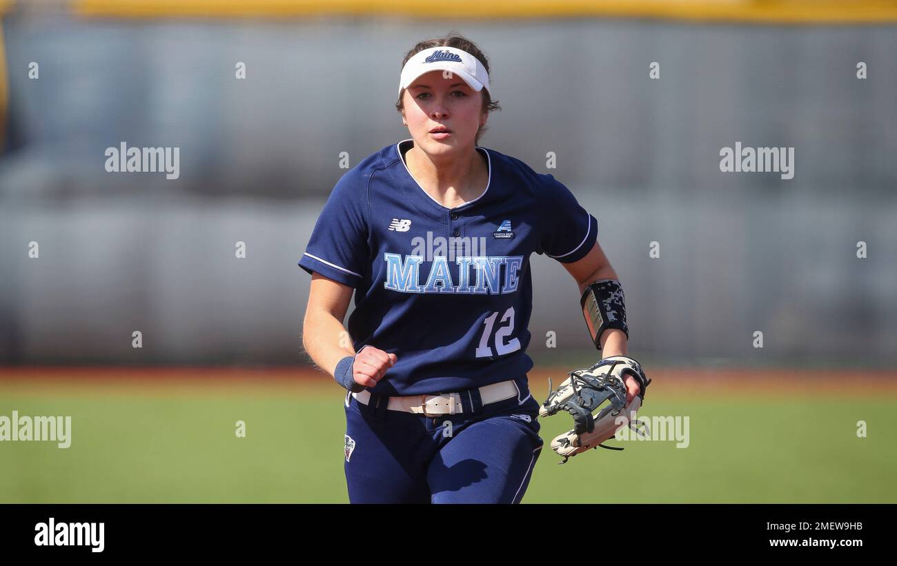 Maine's Jasmine Gray (12) during an NCAA softball game against Central ...