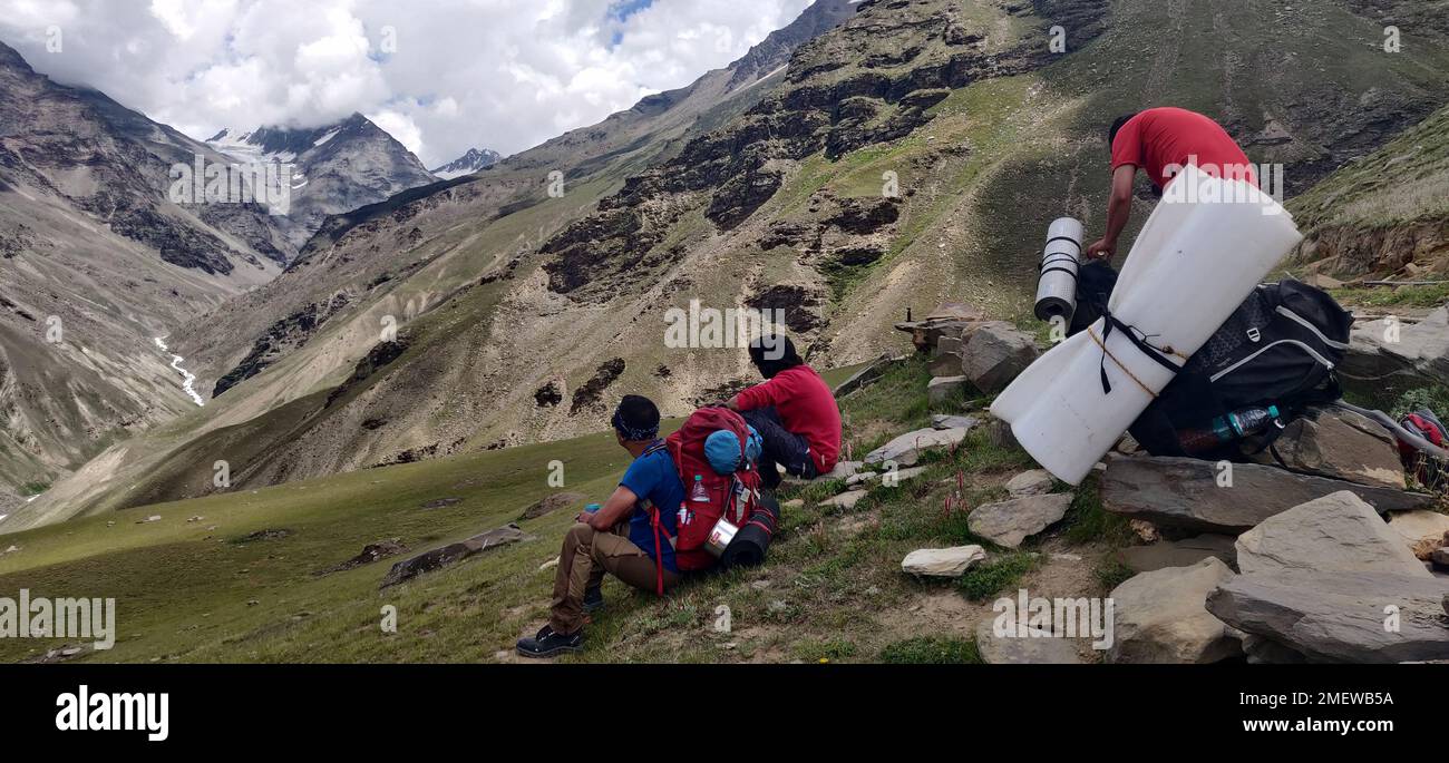 Himachal, India - July 10th, 2022 : Man with trekking bag in the ...