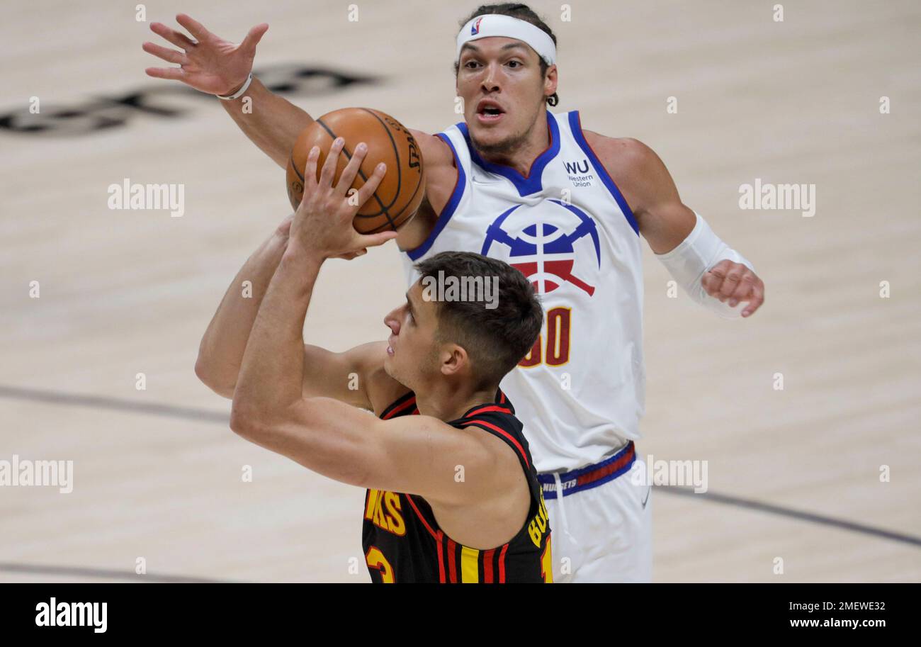 Denver Nuggets forward Aaron Gordon guards Atlanta Hawks guard Bogdan ...