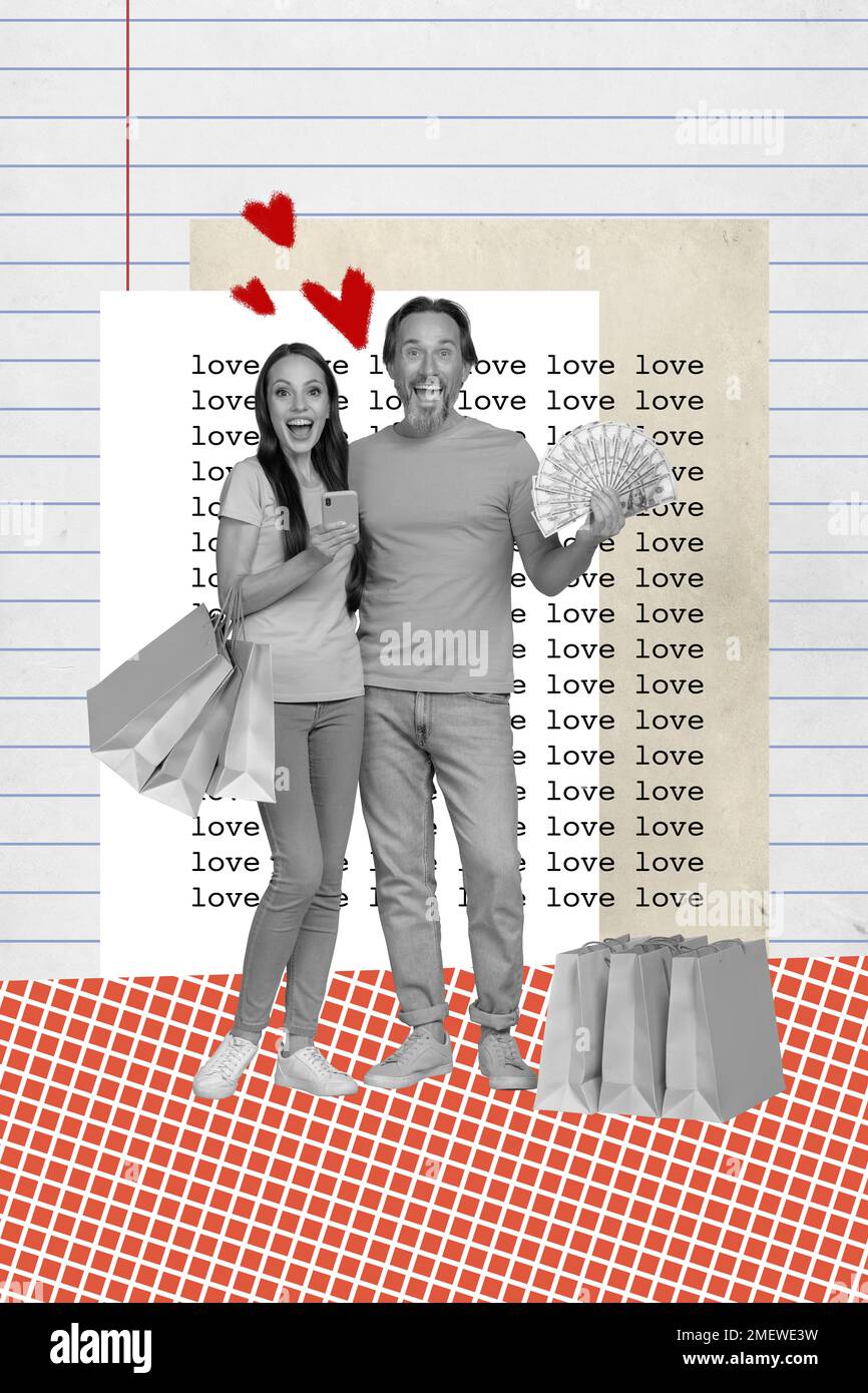 Creative photo 3d collage artwork poster postcard of two happy people ...