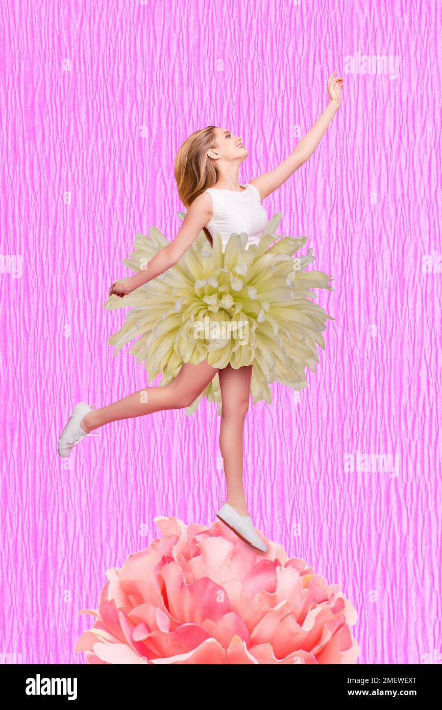 Collage 3d image of pinup pop retro sketch of charming lady dancing ...