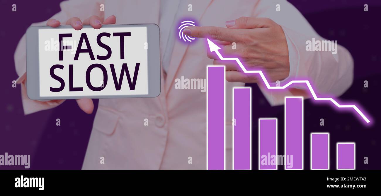 Hand writing sign Fast Slow. Business showcase moving or proceeding ...