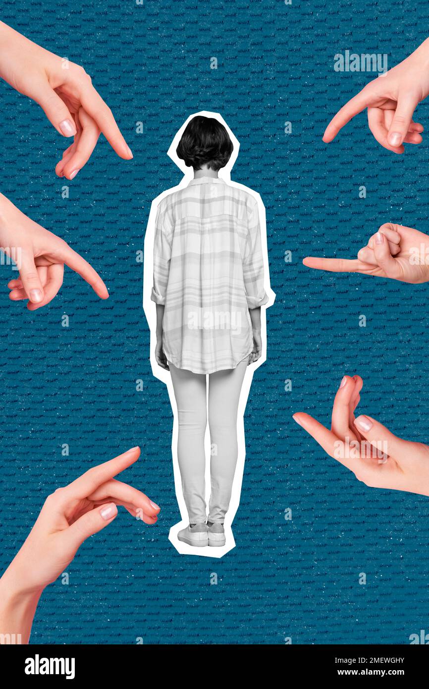 Photo collage artwork minimal picture of arms pointing blaming unhappy ...