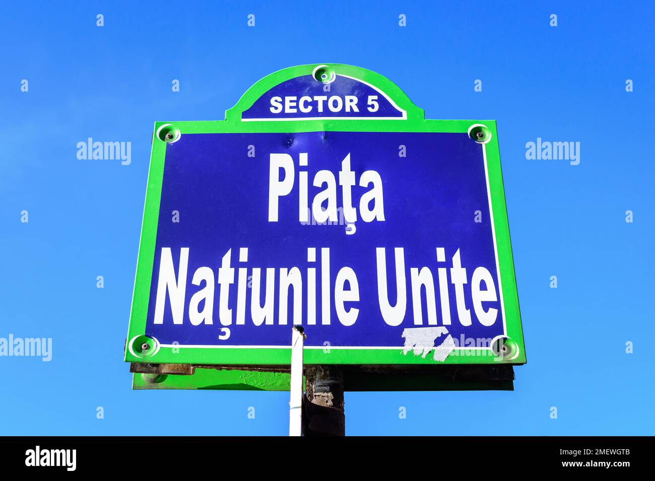 Beautiful vintage street sign showing Piata Natiunile Unite (United ...