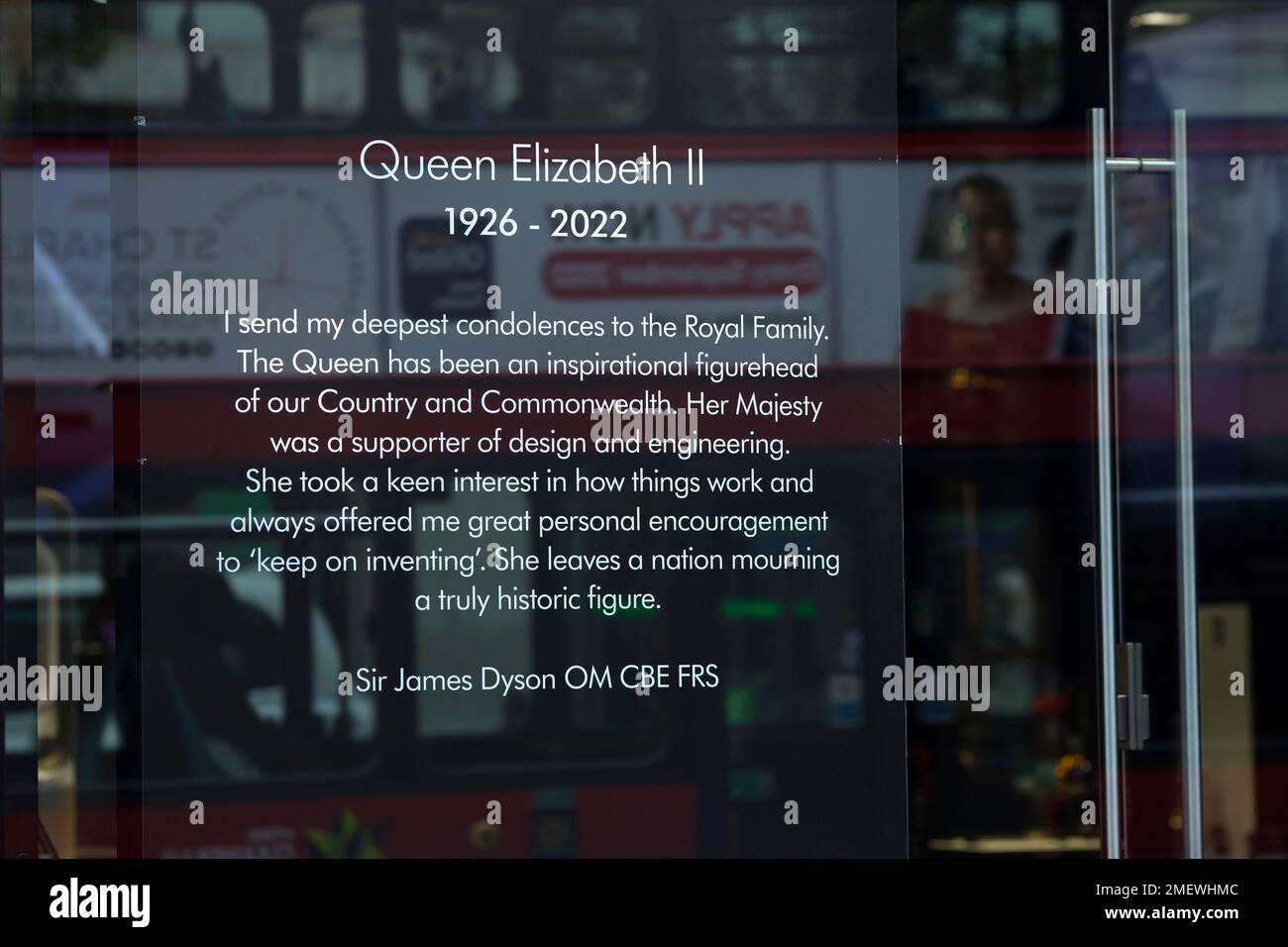 A message for Queen Elizabeth II and the royal family is displayed in a ...