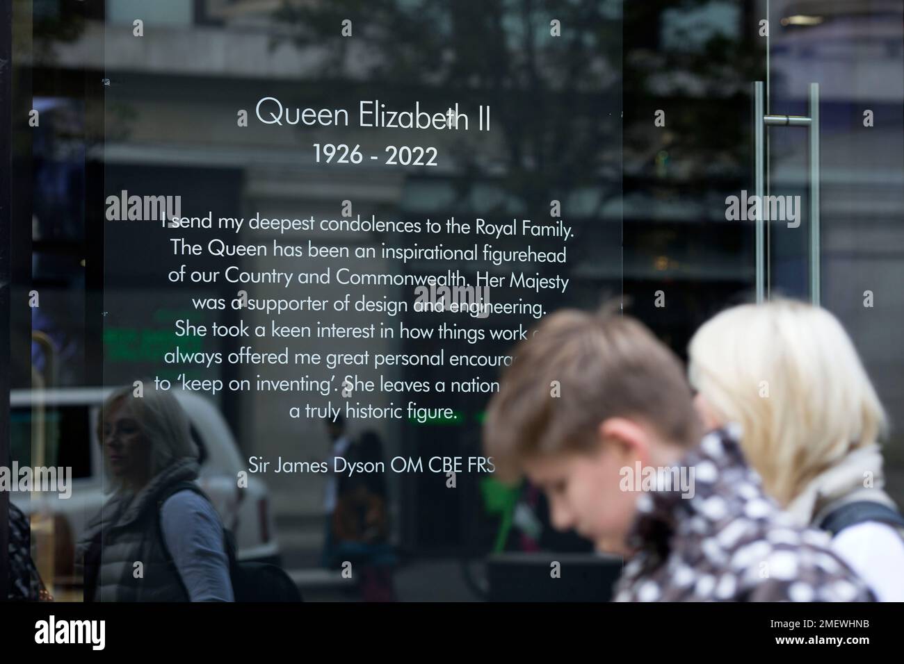 A message for Queen Elizabeth II and the royal family is displayed in a ...