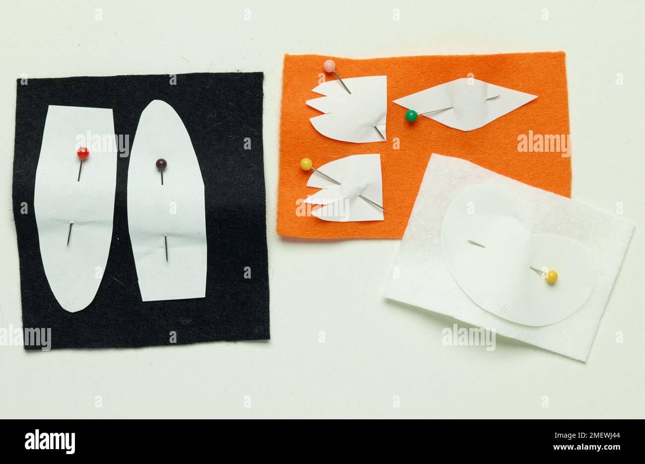 Pinning shapes of feet, beak and wings to felt and cutting out for ...