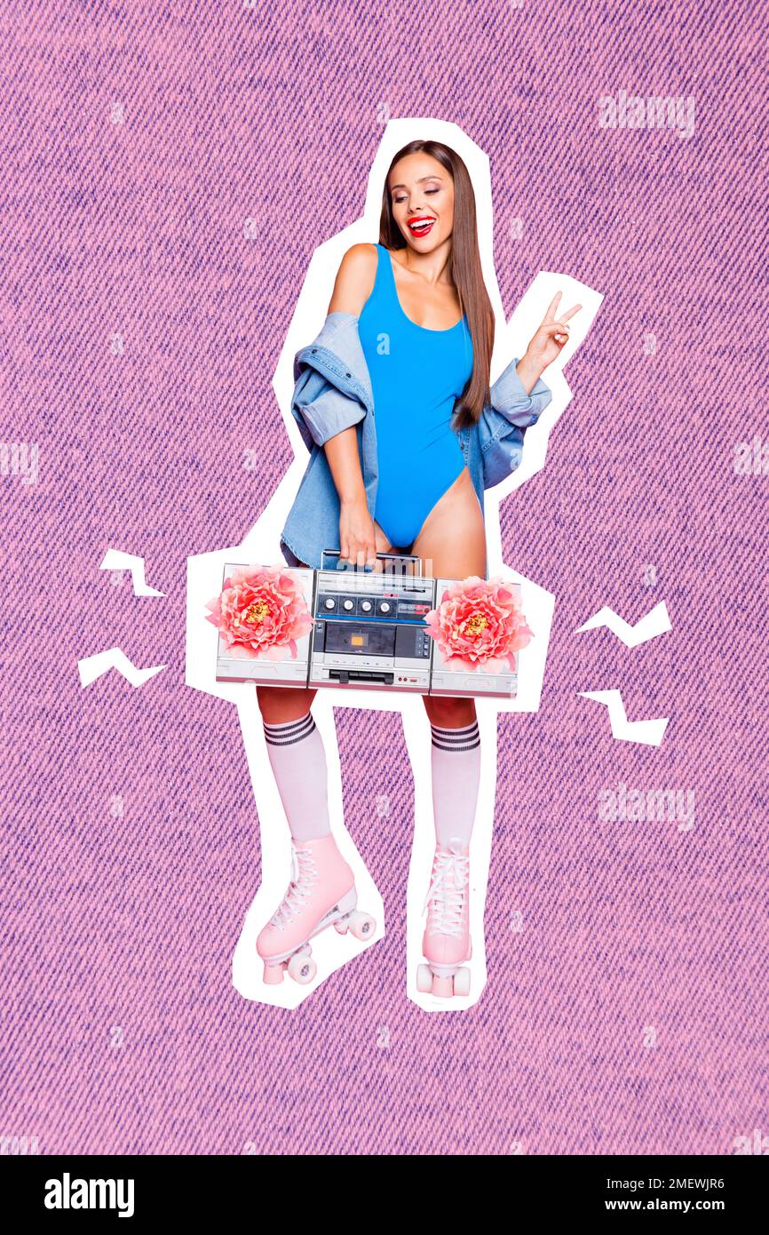 Photo cartoon comics sketch collage picture of cool funny lady showing ...