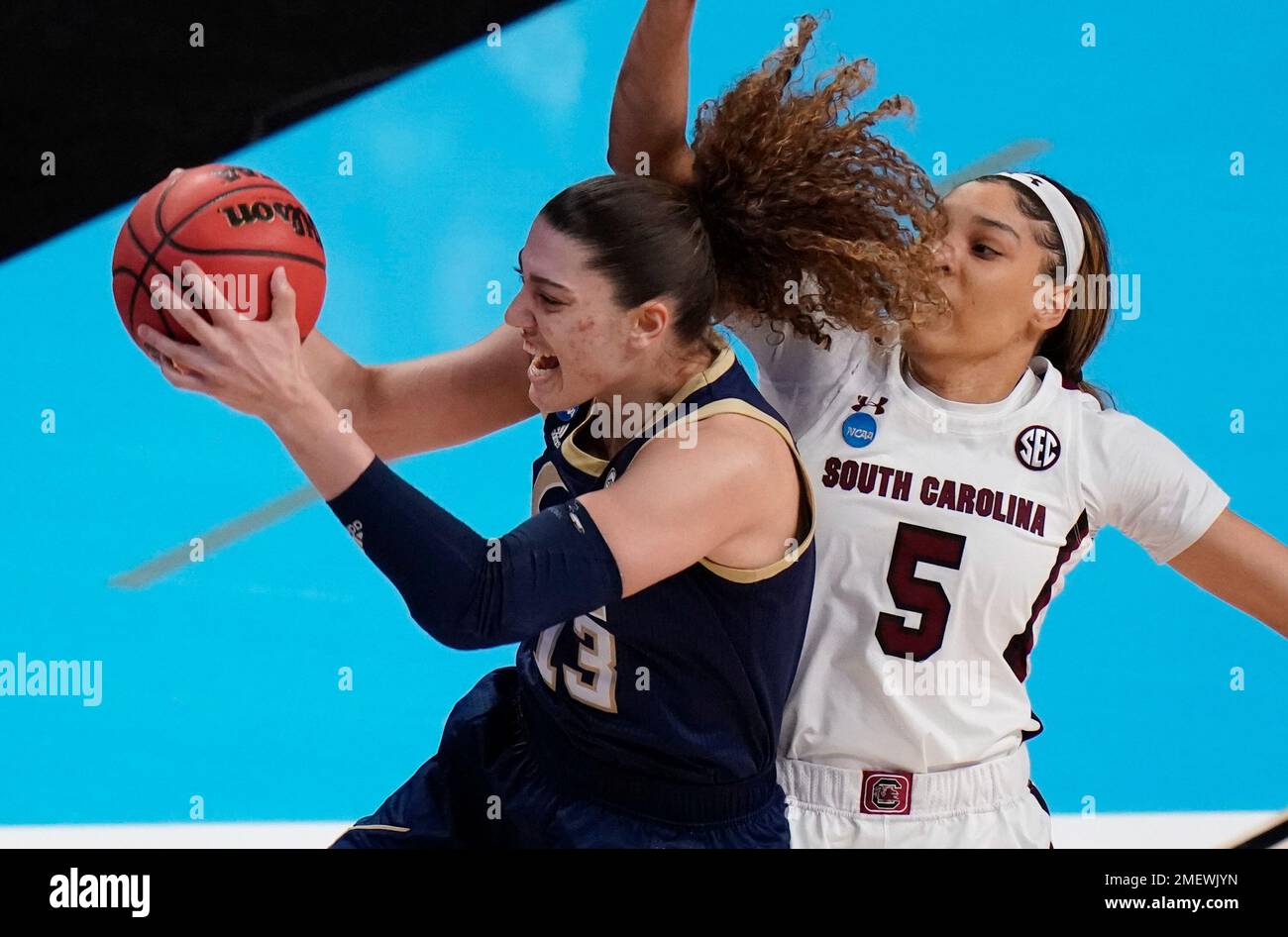 Georgia Tech forward Lorela Cubaj (13) grabs a rebound in front of ...