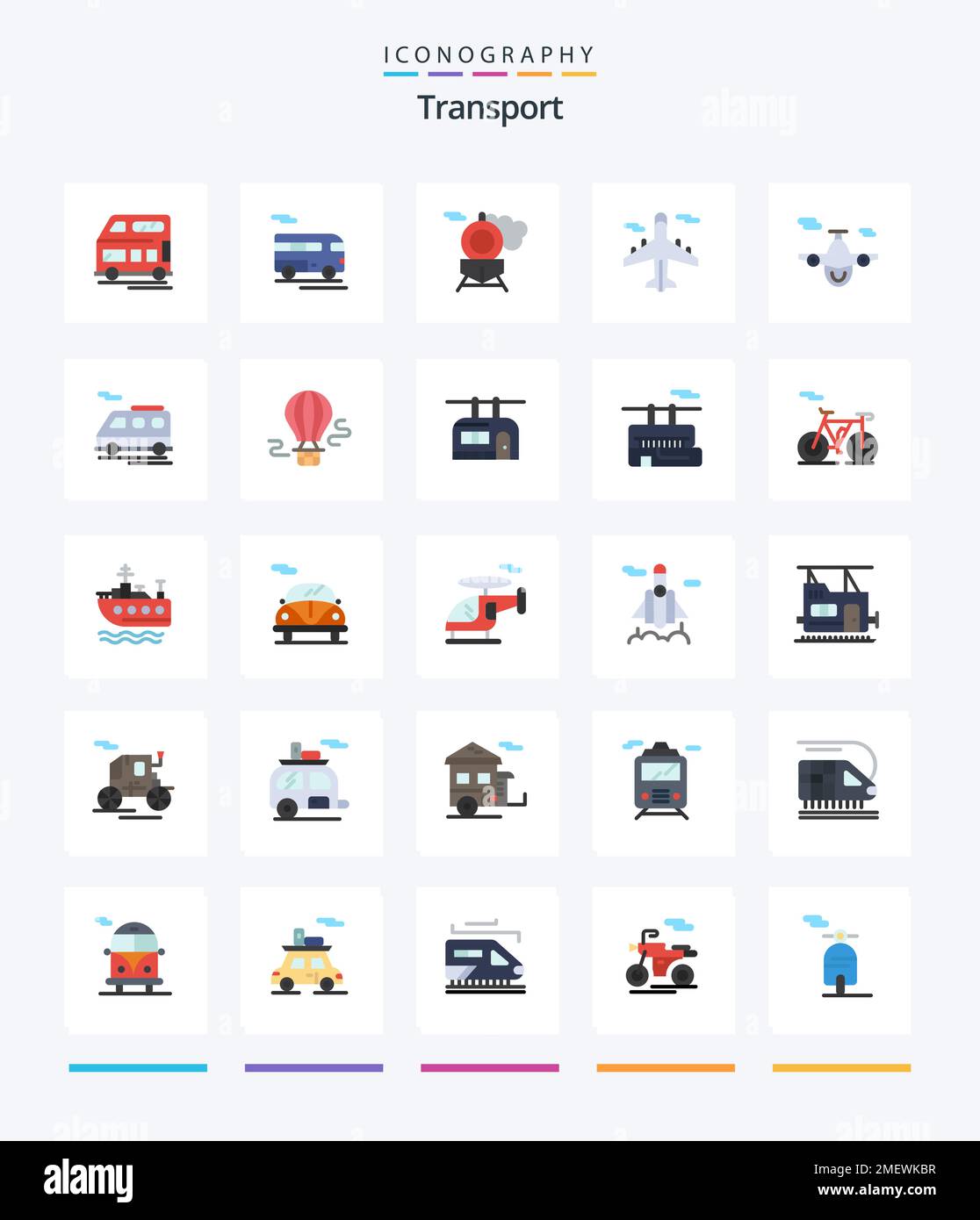 Creative Transport 25 Flat icon pack Such As transport. balloon. plane ...