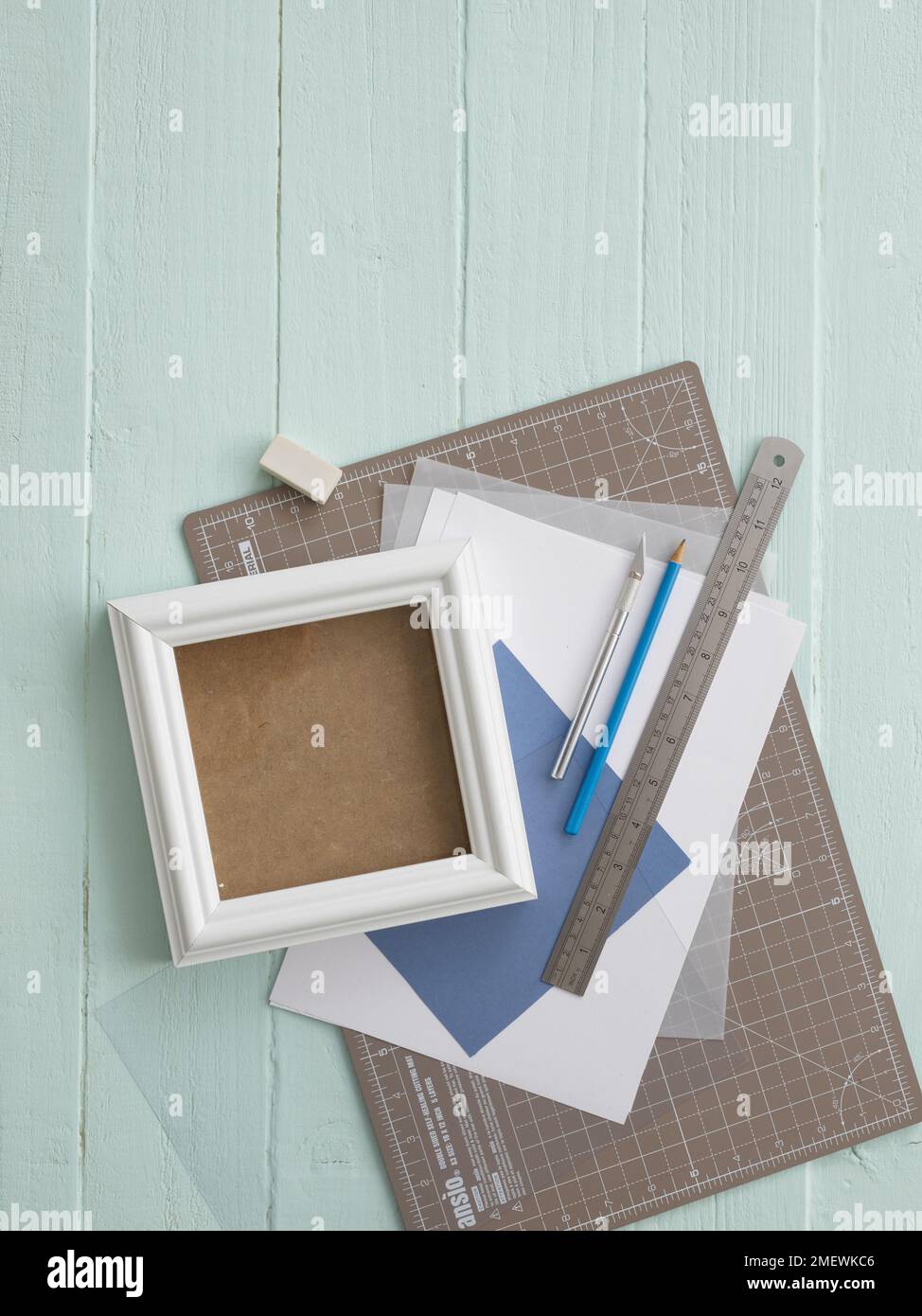 Paper Craft. DIY Paper Cut Frame. You will need Equipment Stock Photo ...