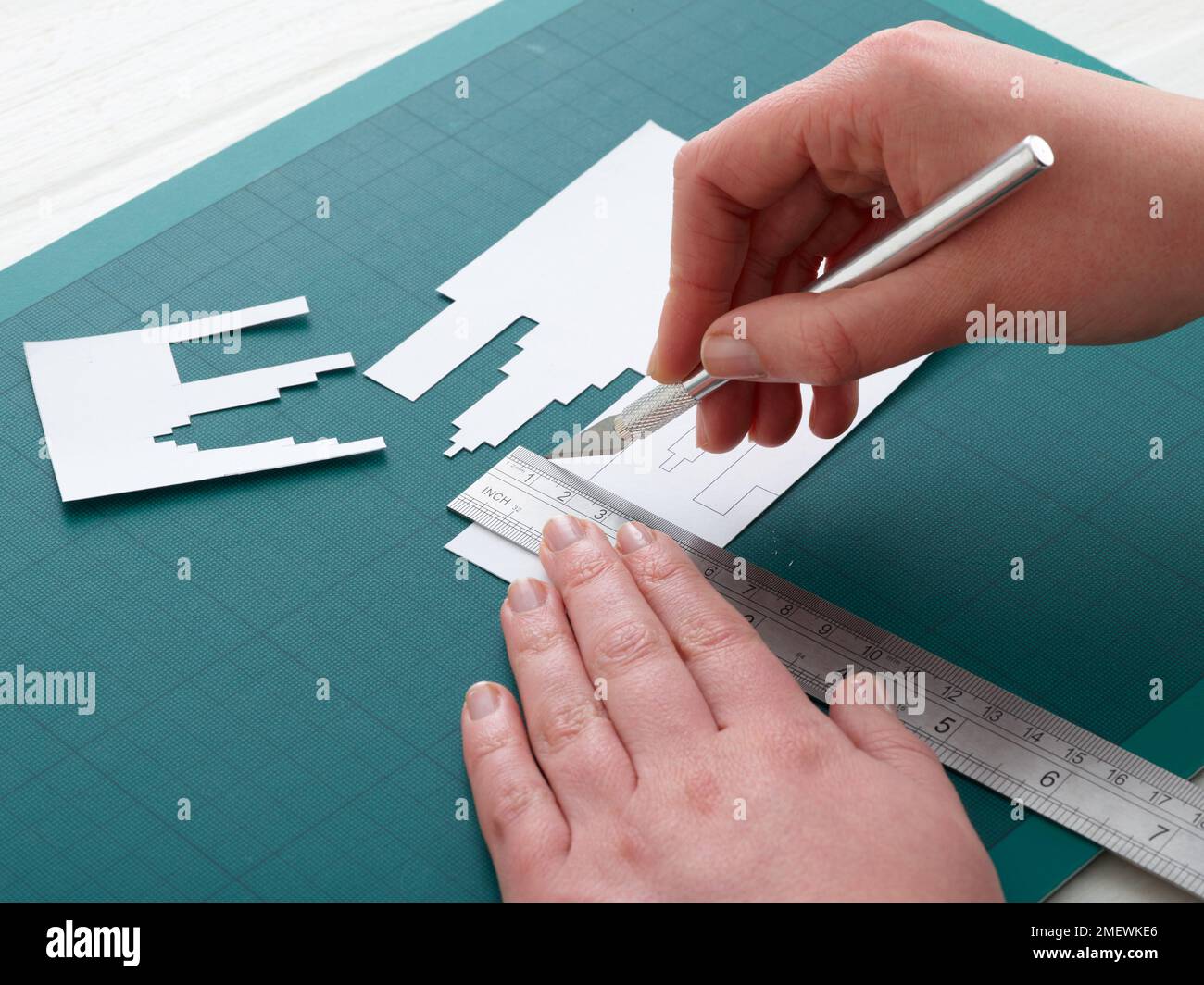 Paper Craft. DIY Concertina City Card Step 1 Stock Photo - Alamy
