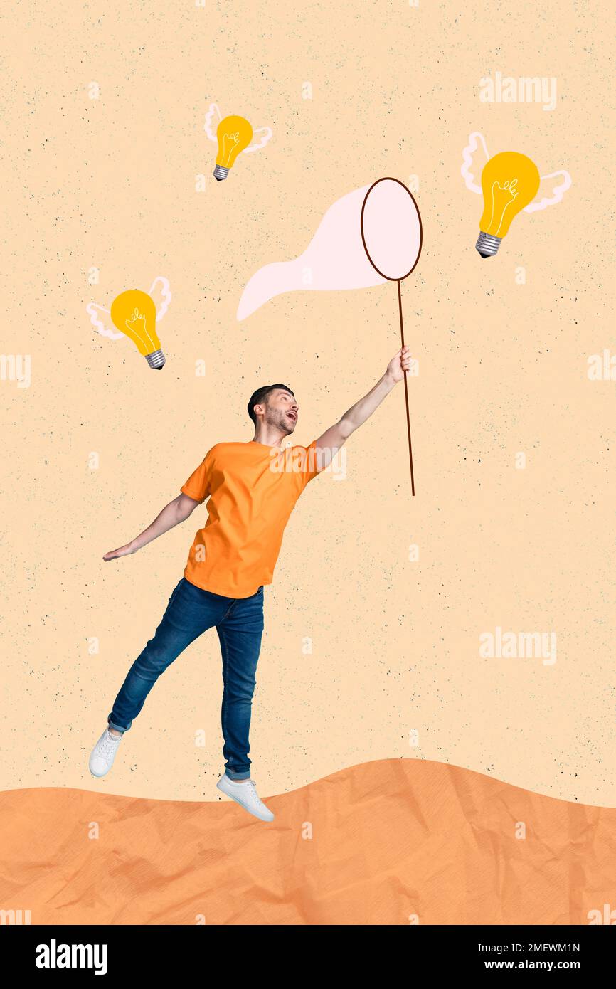 Vertical photo collage of business man startup owner jumping hold ...