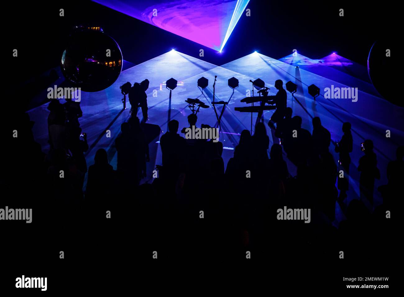 Amazing light laser show on the event party Stock Photo - Alamy