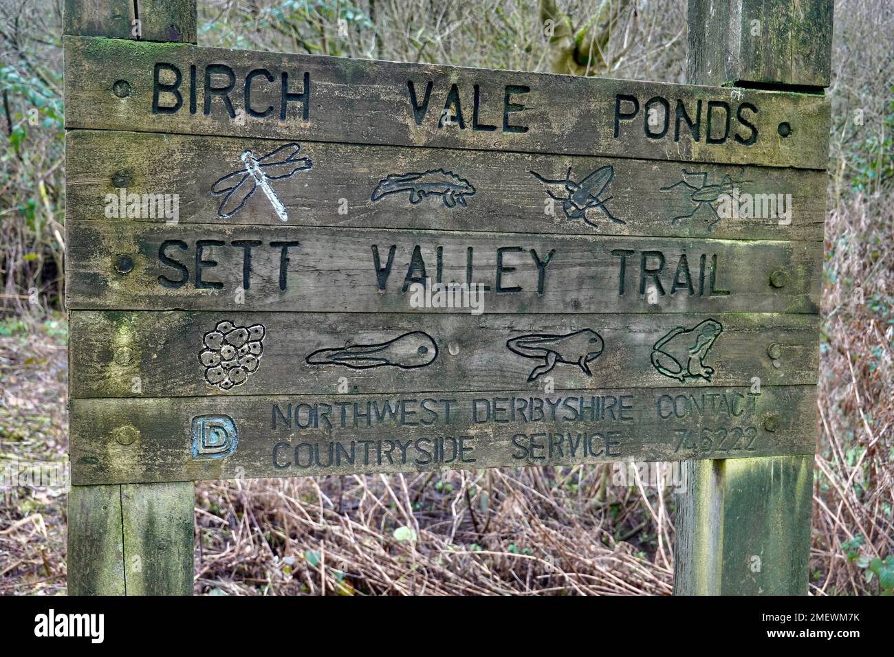 Notice board about Birch Vale Ponds Stock Photo - Alamy