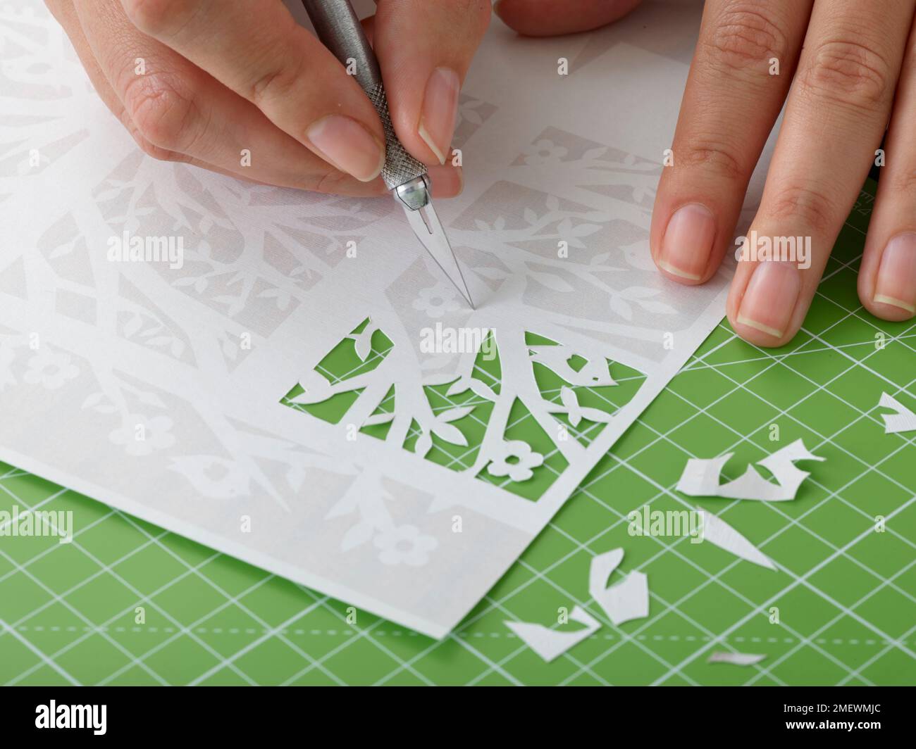 Papercraft. DIY Paper Lantern, cutting out pattern with scalpel Stock ...