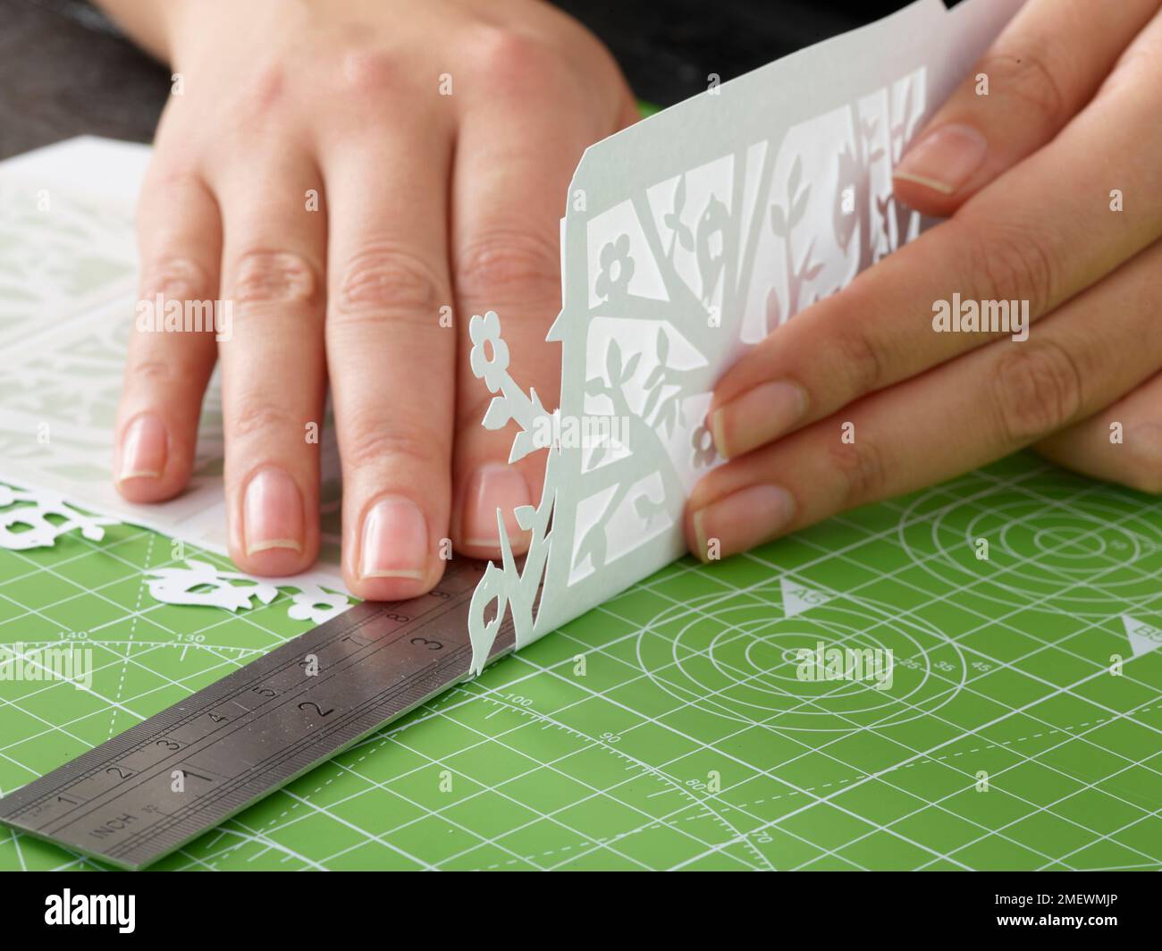 Papercraft. DIY Paper Lantern, creating fold line using ruler Stock ...