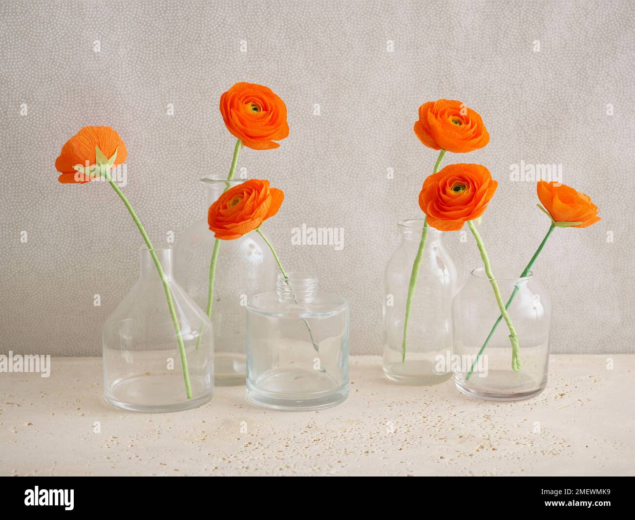 Papercraft. DIY Paper Ranunculus, single flowers in indivual vases ...