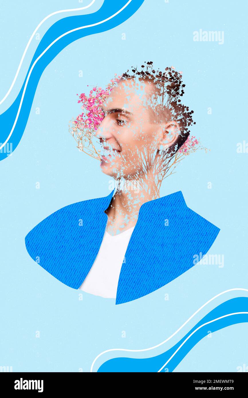 Composite collage photo of young optimistic satisfied cheerful man wear ...