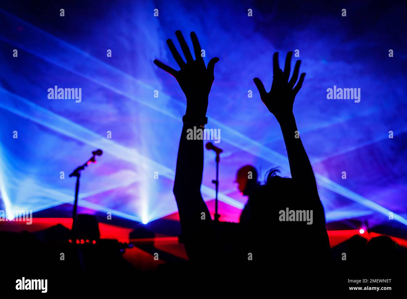 Amazing light laser show on the event party Stock Photo - Alamy