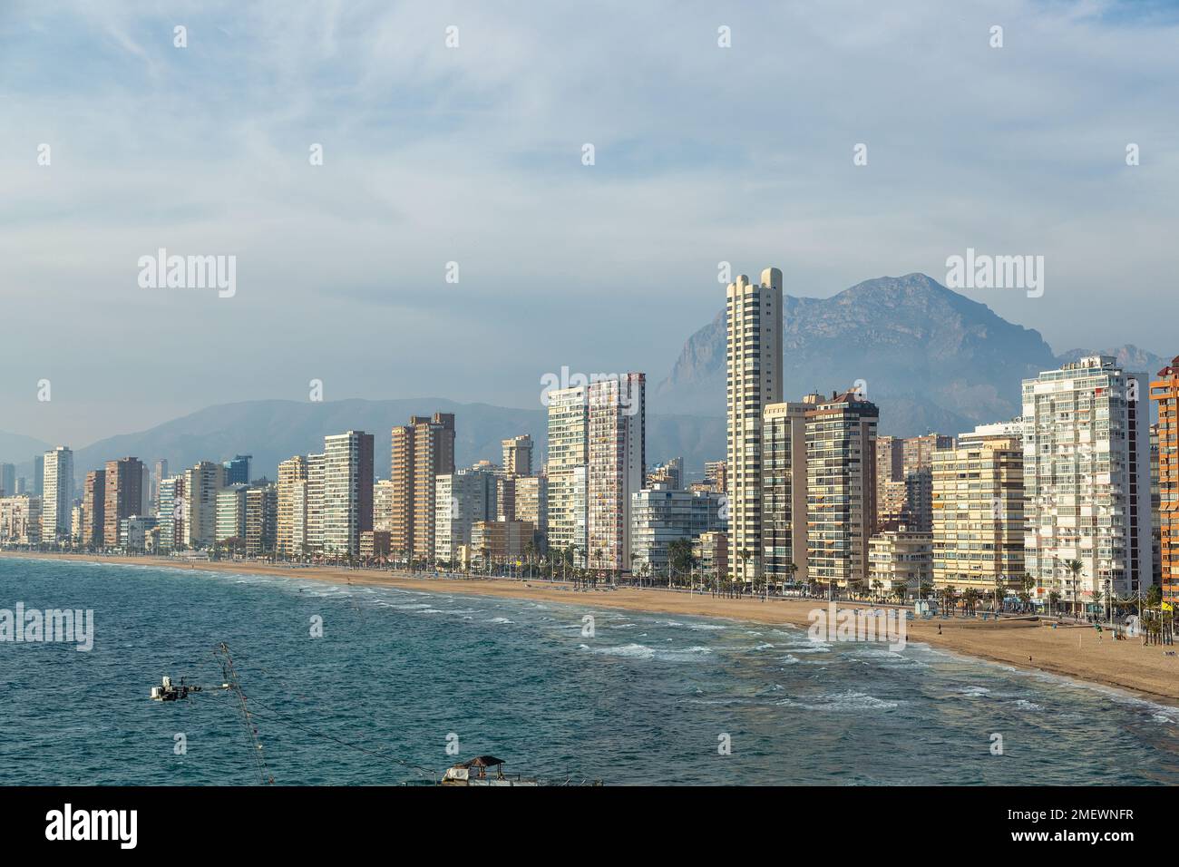 The city of Benidorm with Puig Campana mountain in the background Stock ...