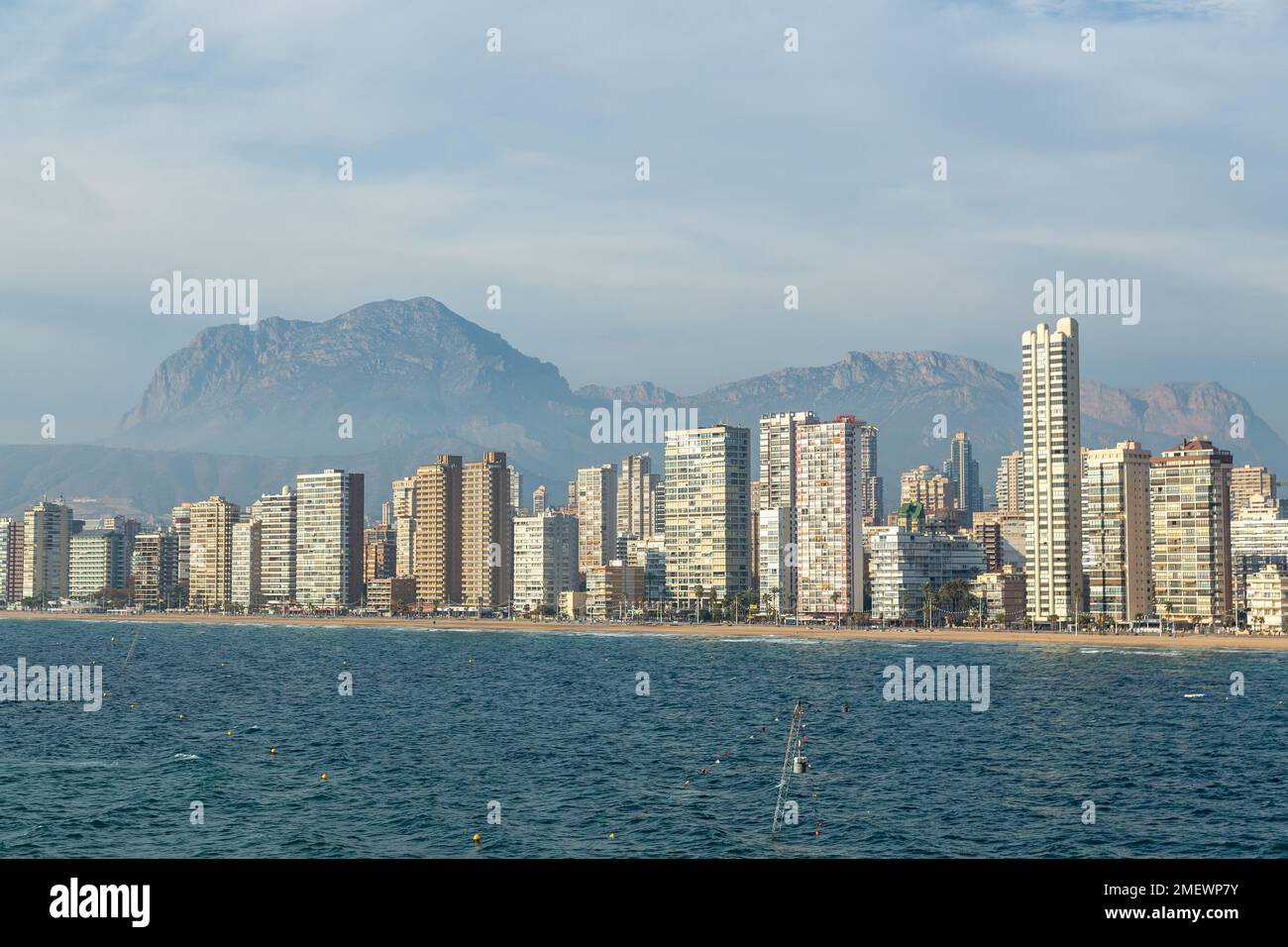 The city of Benidorm with Puig Campana mountain in the background Stock ...